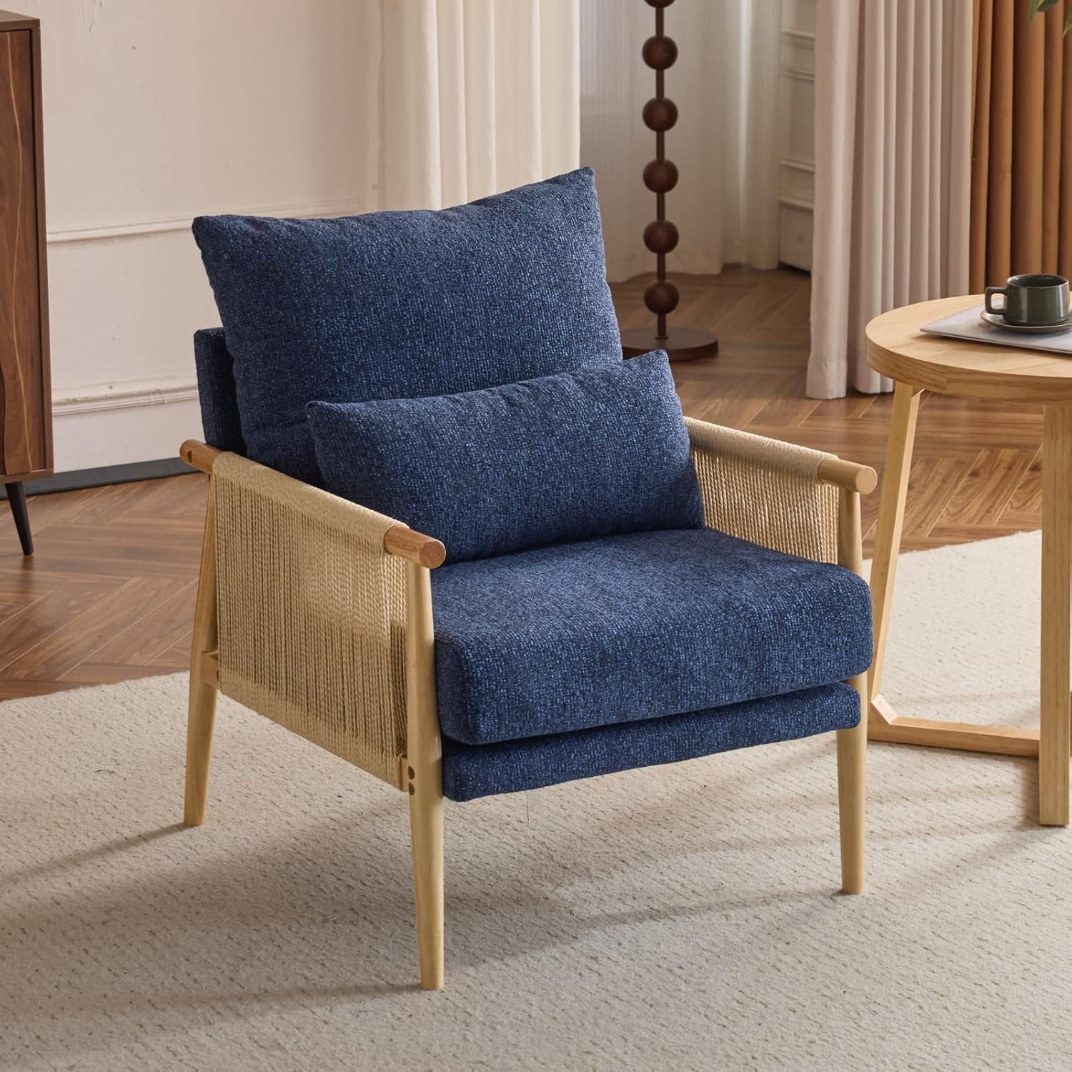 Karl home Cozy Chenille Accent Chair with Lumbar Pillow & Rattan Arms ...