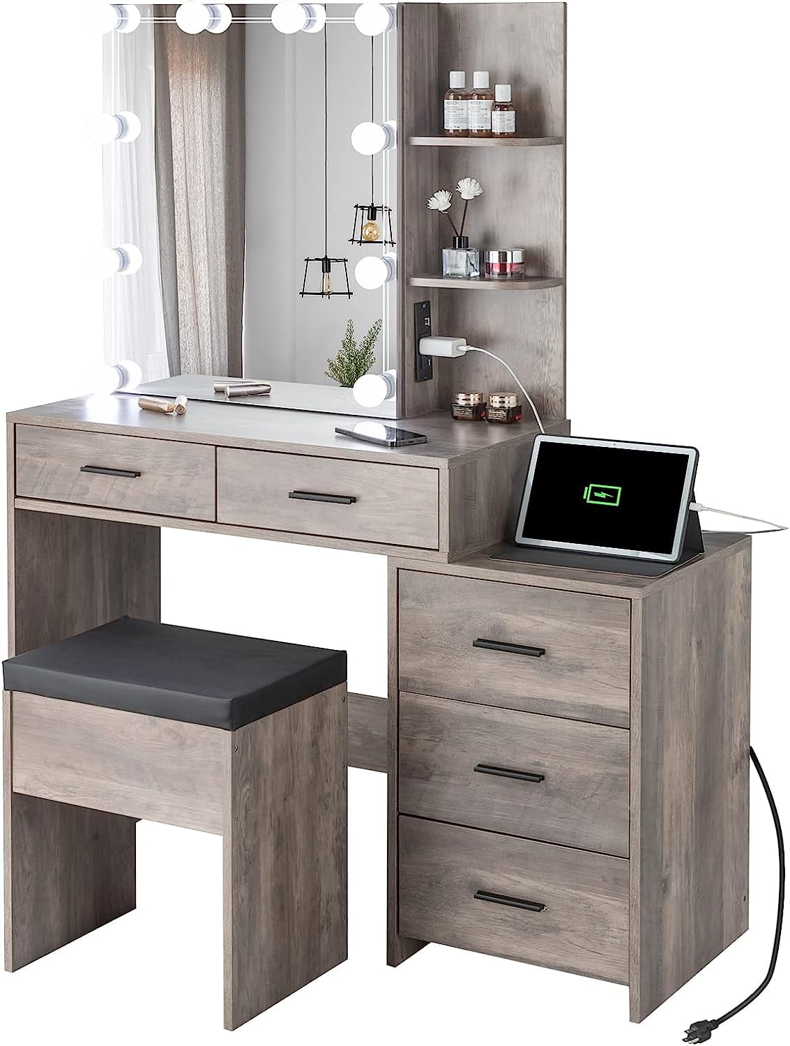 Karl home Lighted Vanity Desk with Sliding Mirror Modern Makeup Vanity ...