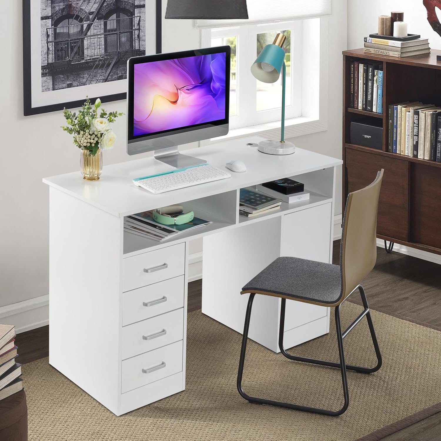 Karl home MDF Computer Desk with 4 Drawers and A Storage Cabinet, Home ...