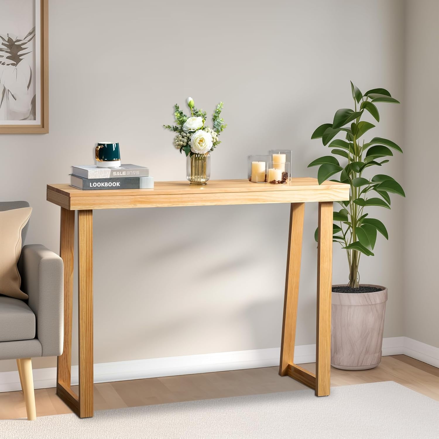 Karl home Narrow Entryway Table, Pine Wood Console Tables for Entryway ...