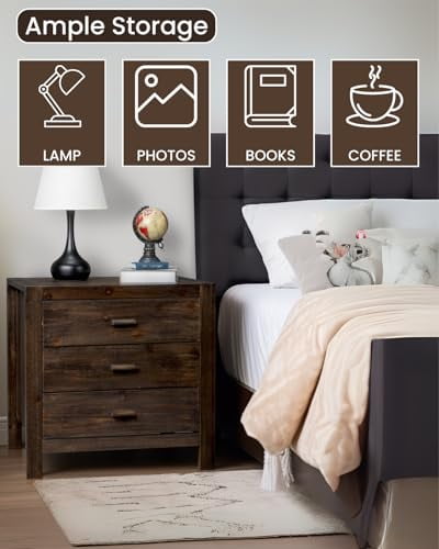 Karl home Nightstand with Charging Station, Farmhouse Nightstand for ...