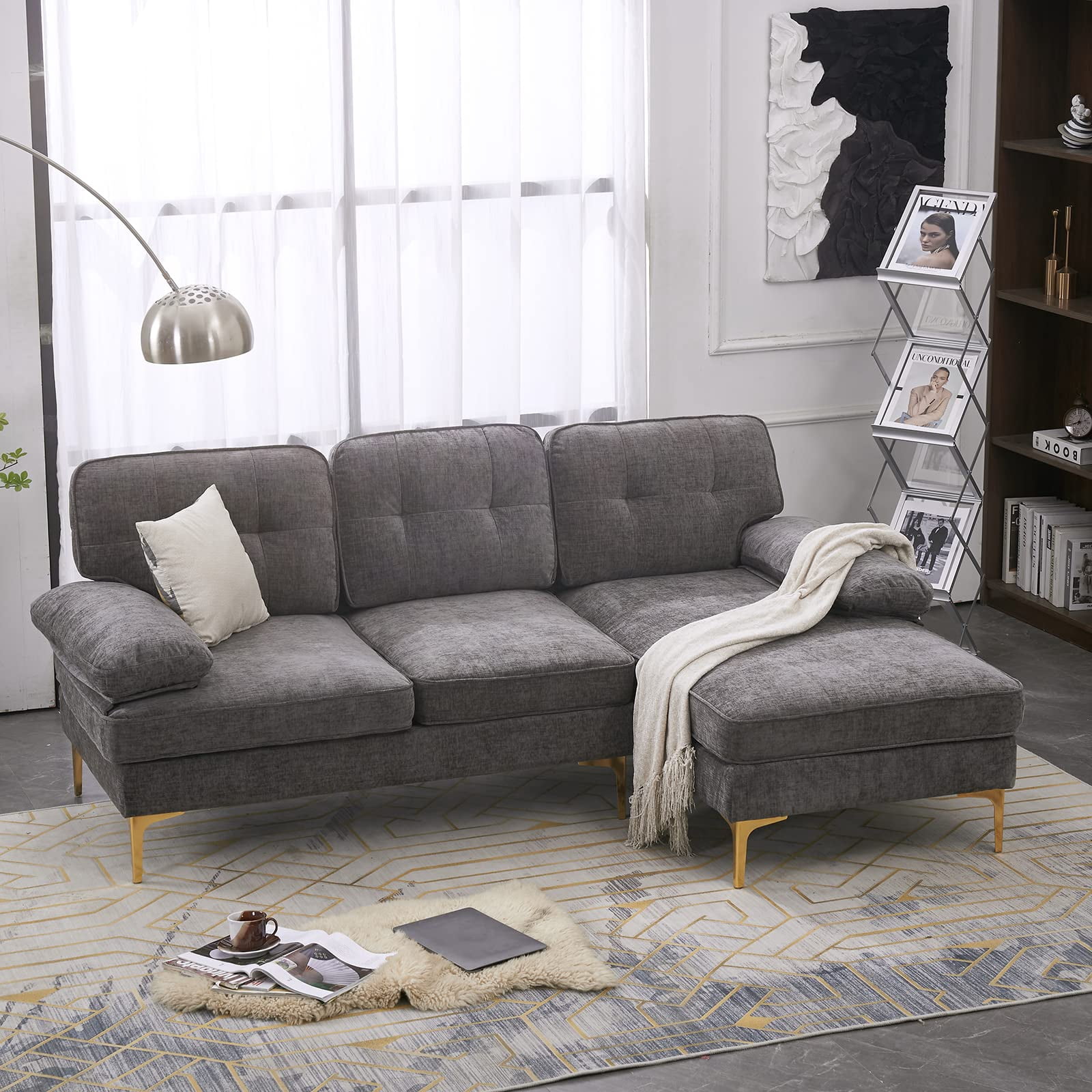 Karl home Sectional Sofa 83" L-Shape Sofa Couch 3-Seat Couch with ...