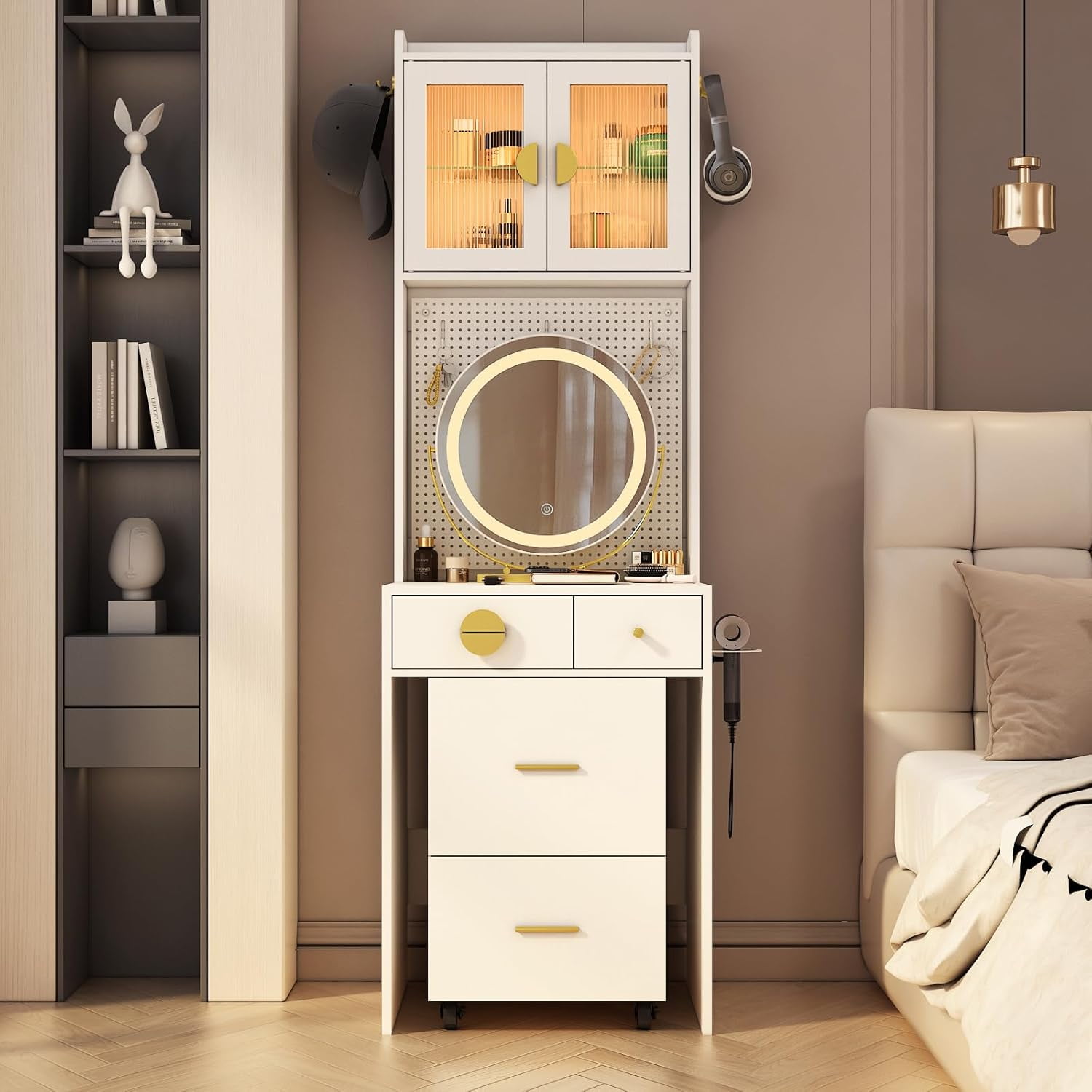 Karl home Small Makeup Vanity Desk with Mirror and Lights, Makeup Table ...