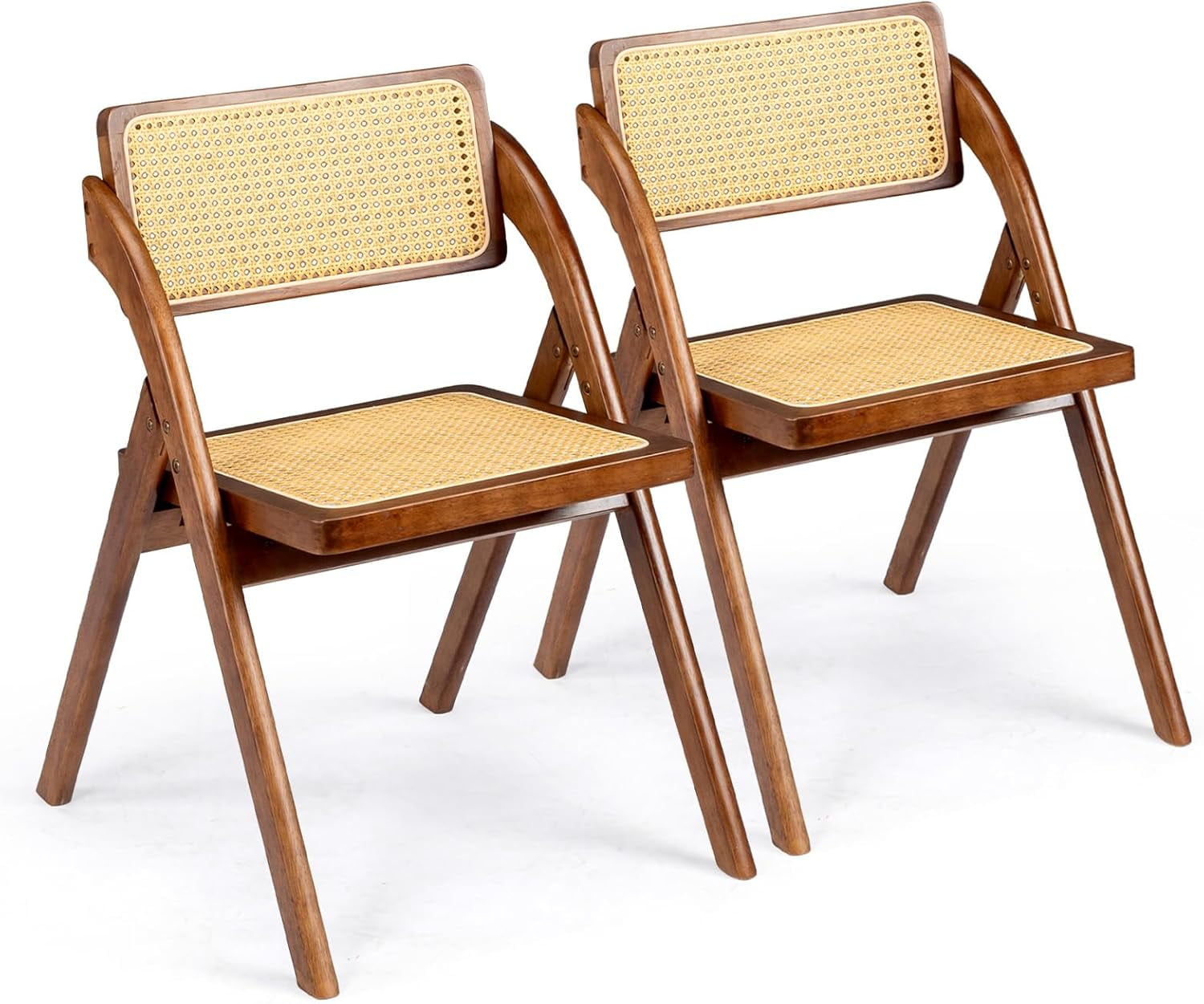 Karl home Wooden Rattan Folding Chairs 2 Pack, Portable Folding Chairs ...
