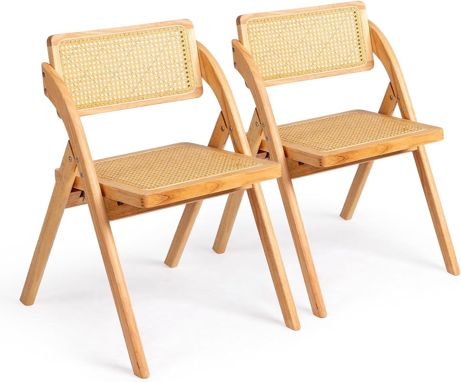 Karl home Wooden Rattan Folding Chairs 2 Pack, Portable Folding Chairs ...