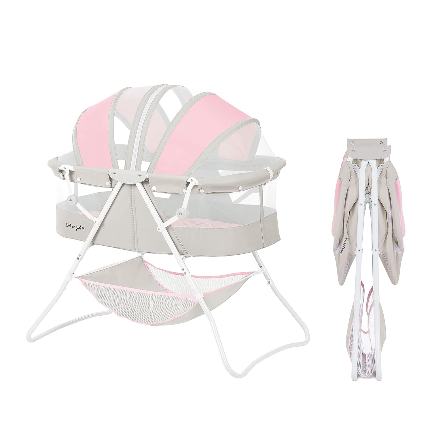 Karley Baby Bassinet in Grey and Pink, Lightweight Portable, Quick Fold ...