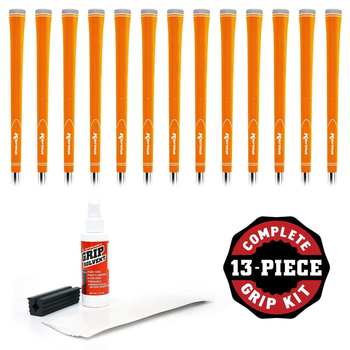 Karma Neion II Grip - Orange - 13 pc Golf Grip Kit, Standard Size (with tape, solvent, vise ...