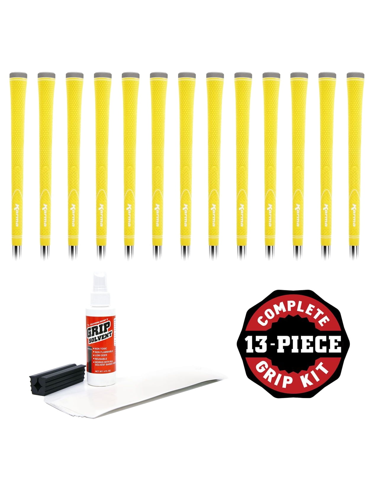 Karma Neion II Yellow Golf Club Grip Kit (13 Standard Grips, Solvent ...