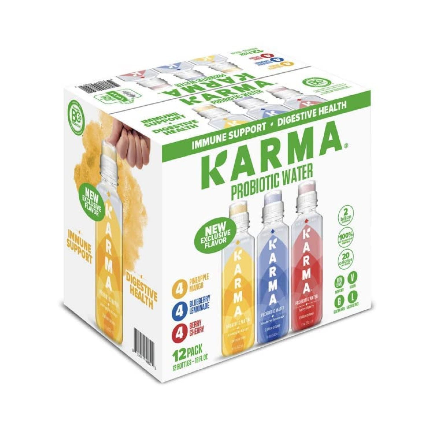 Karma Probiotic Water Variety Pack (18oz, 12 pack) 4 Pineapple Mango, 4 ...