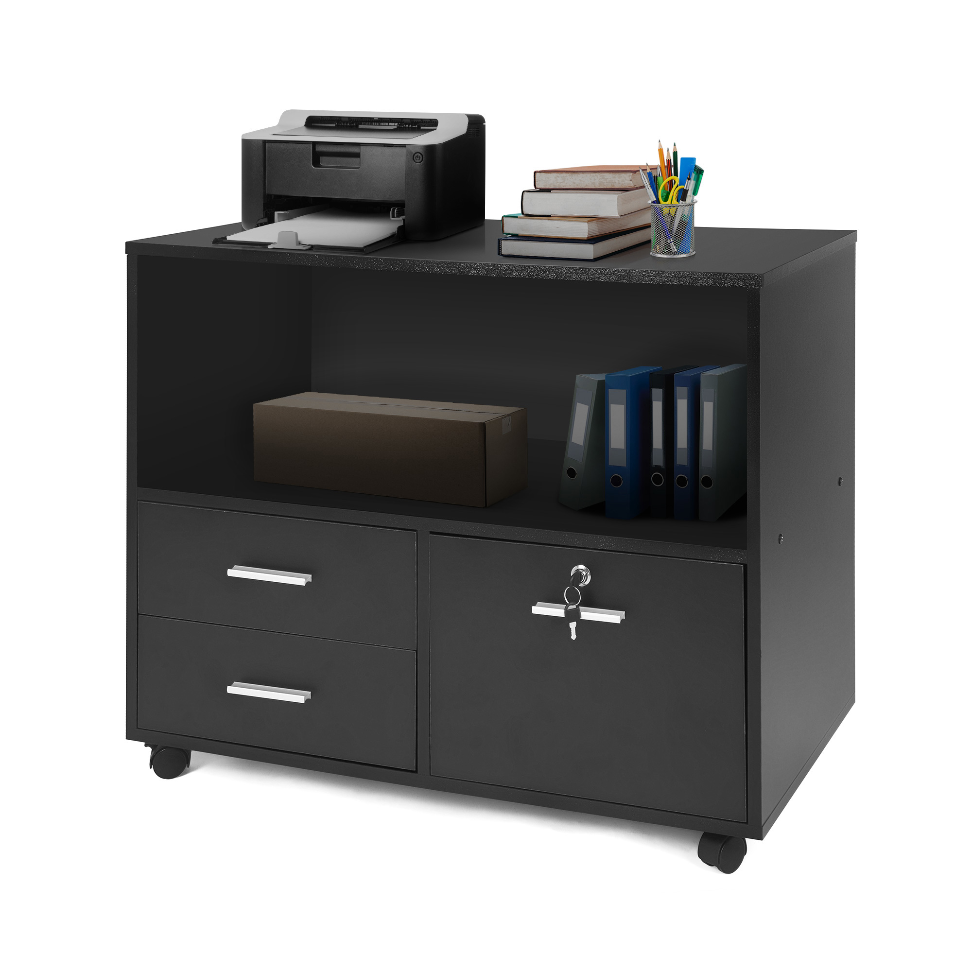 VINGLI Rolling 4-Drawer File Cabinet with Lock and Shelves, Wood ...