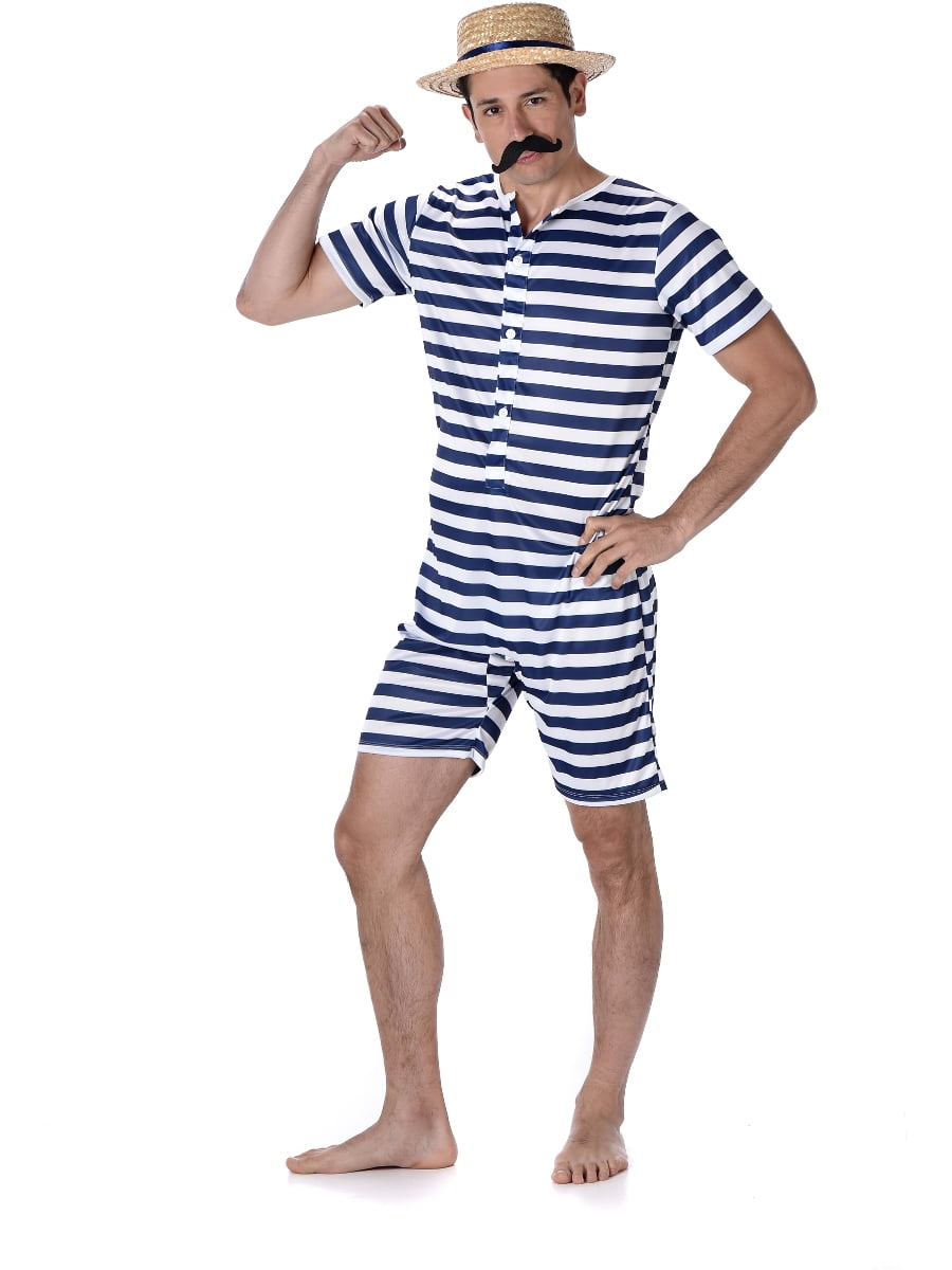 Blue Striped Old Time 20s Bathing Suit Men's Costume Large 42-44 ...