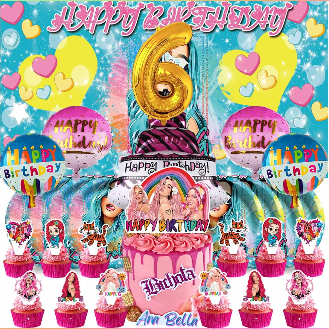 Karol G 6th Tableware Balloons Cake Toppers Backdrop Banner Supplies ...