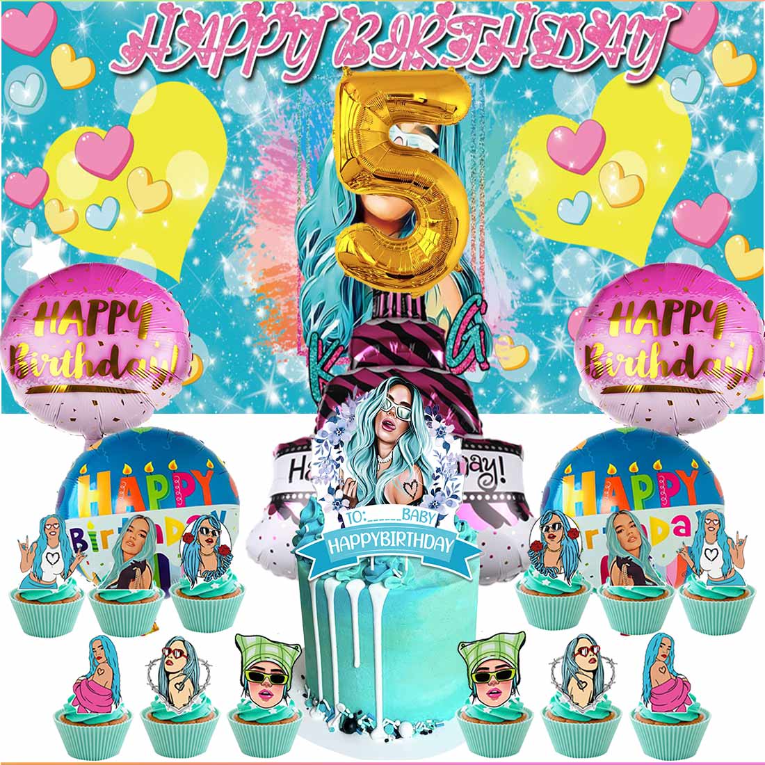 Karol G Party Supplies Decor 5th Kit Balloons Birthday Cake Topper ...