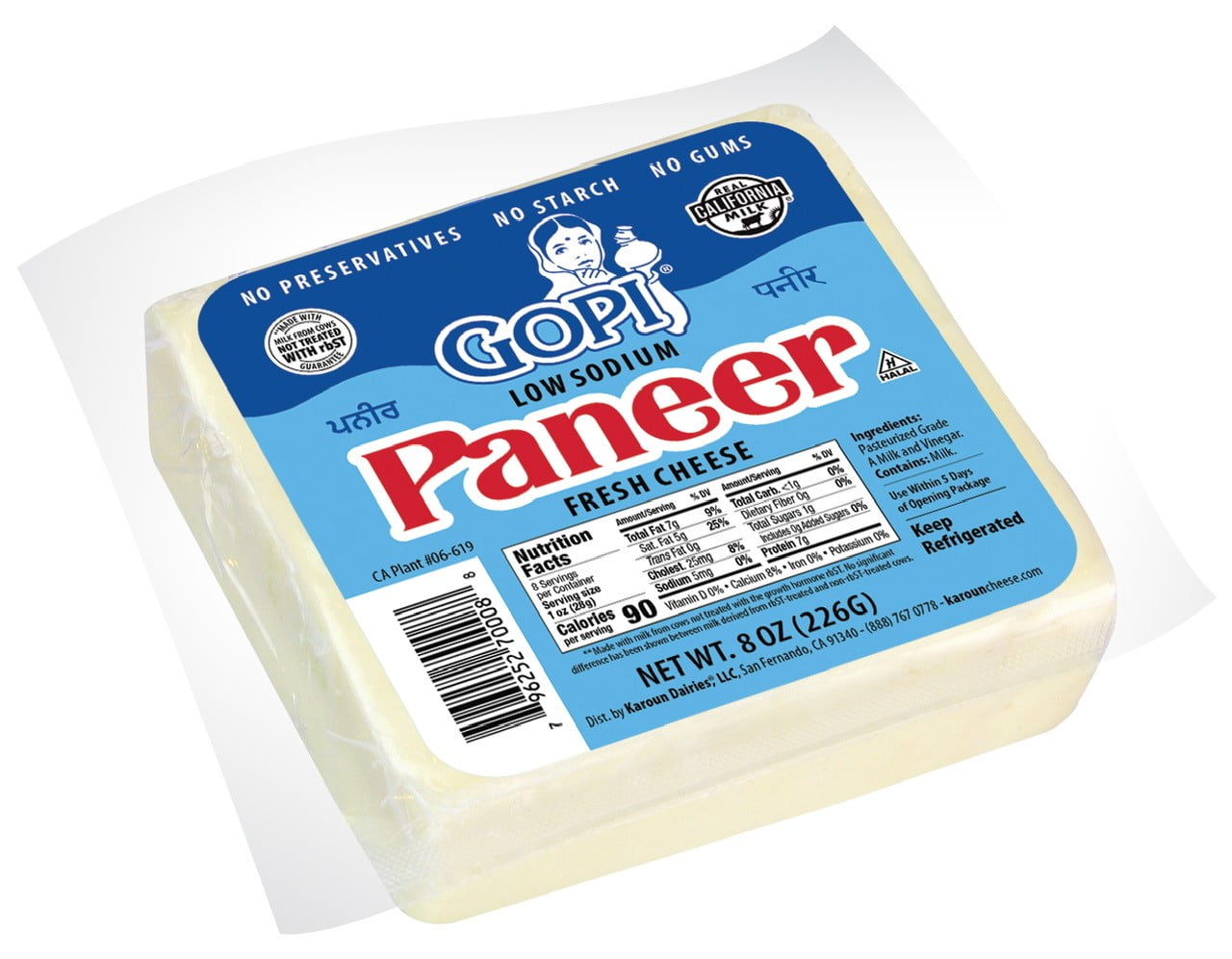 Gopi Indian Style Paneer Cheese 8oz, Vegetarian Protein, Made with Real ...