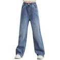 Karoyedx Girl Jeans Girl's Jeans Zipper Fly Wide Leg Denim Pants Cute ...