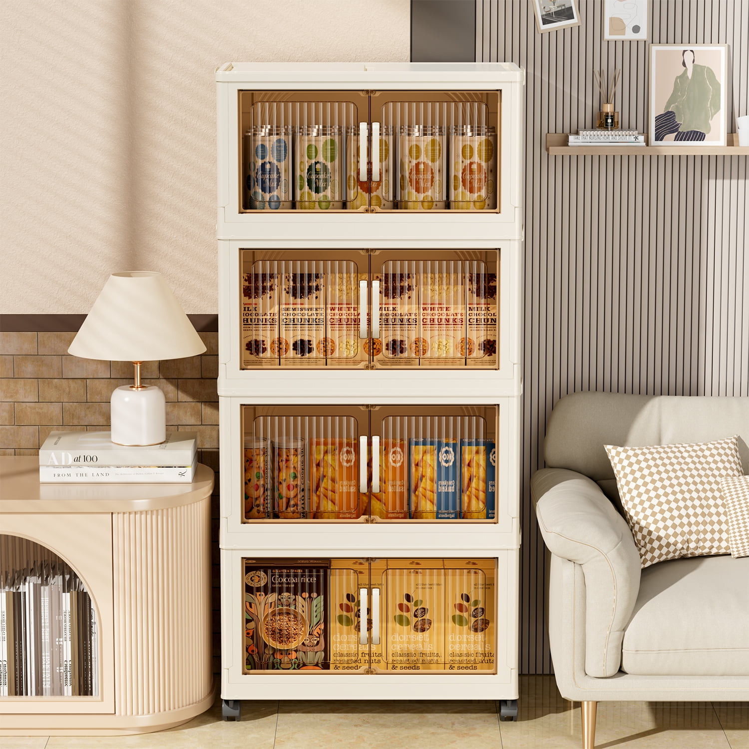 Karramlili 4 Pack XL Foldable Storage Cubes with Doors, Wheels for ...