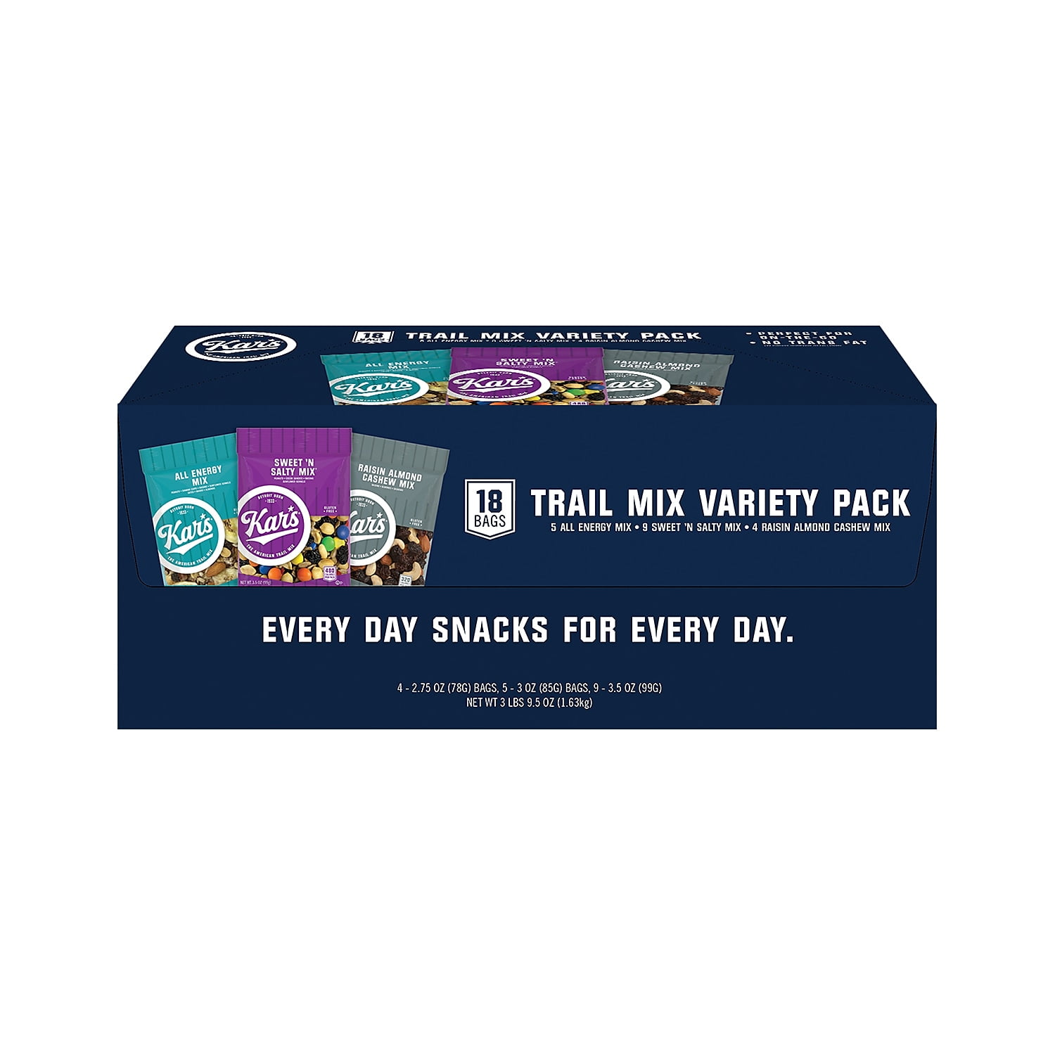 Kars Gluten-Free Variety Pack Trail Mix 57.5 oz. 18 Bags/Box (8826 ...