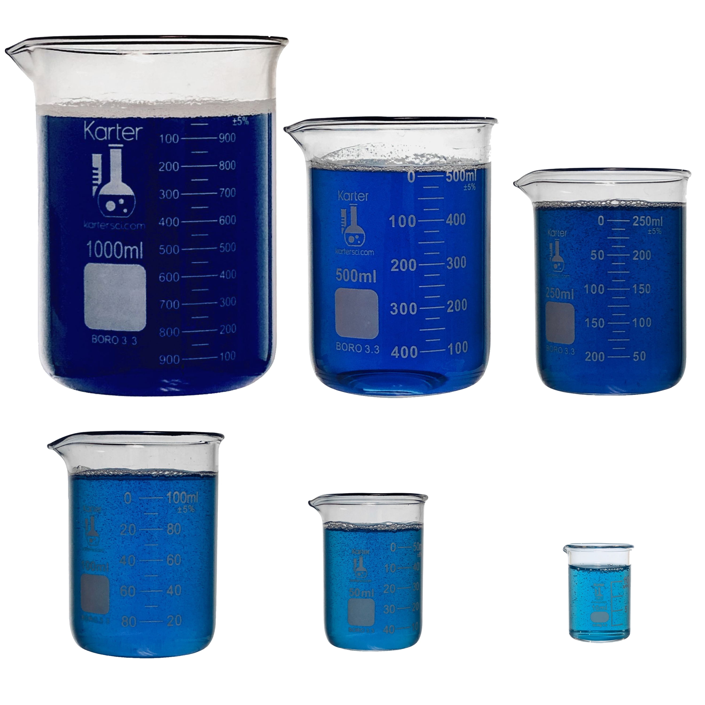 Borosilicate Glass Beaker Set, 10mL to 1000mL, 6 Sizes, Reusable, Heavy ...