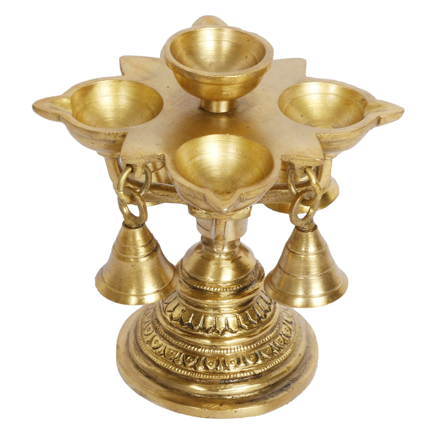 Kartique Brass Five in One Oil Lamp Diya with Haning Bell Deepam for ...