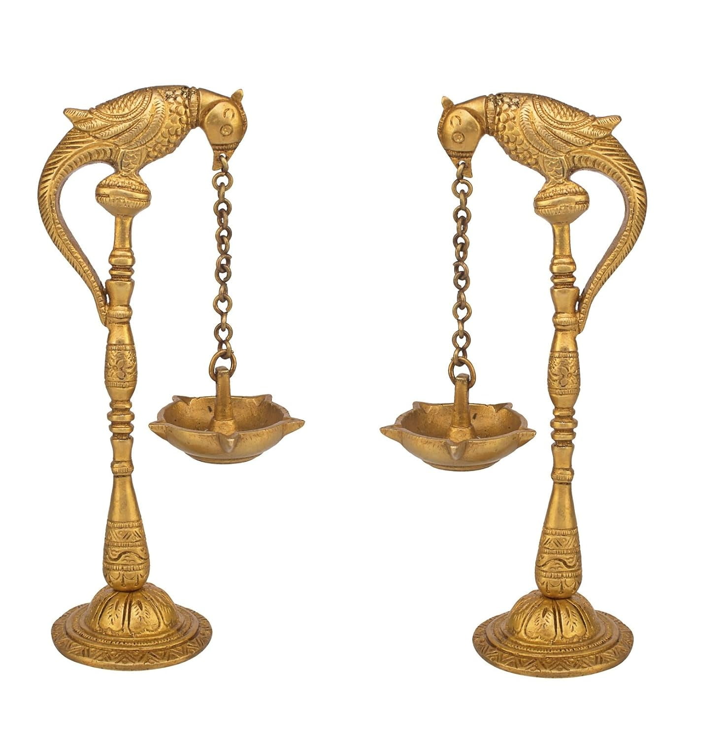 Kartique Brass Hanging Table Diya Stand Set Parrot Design Pair ...