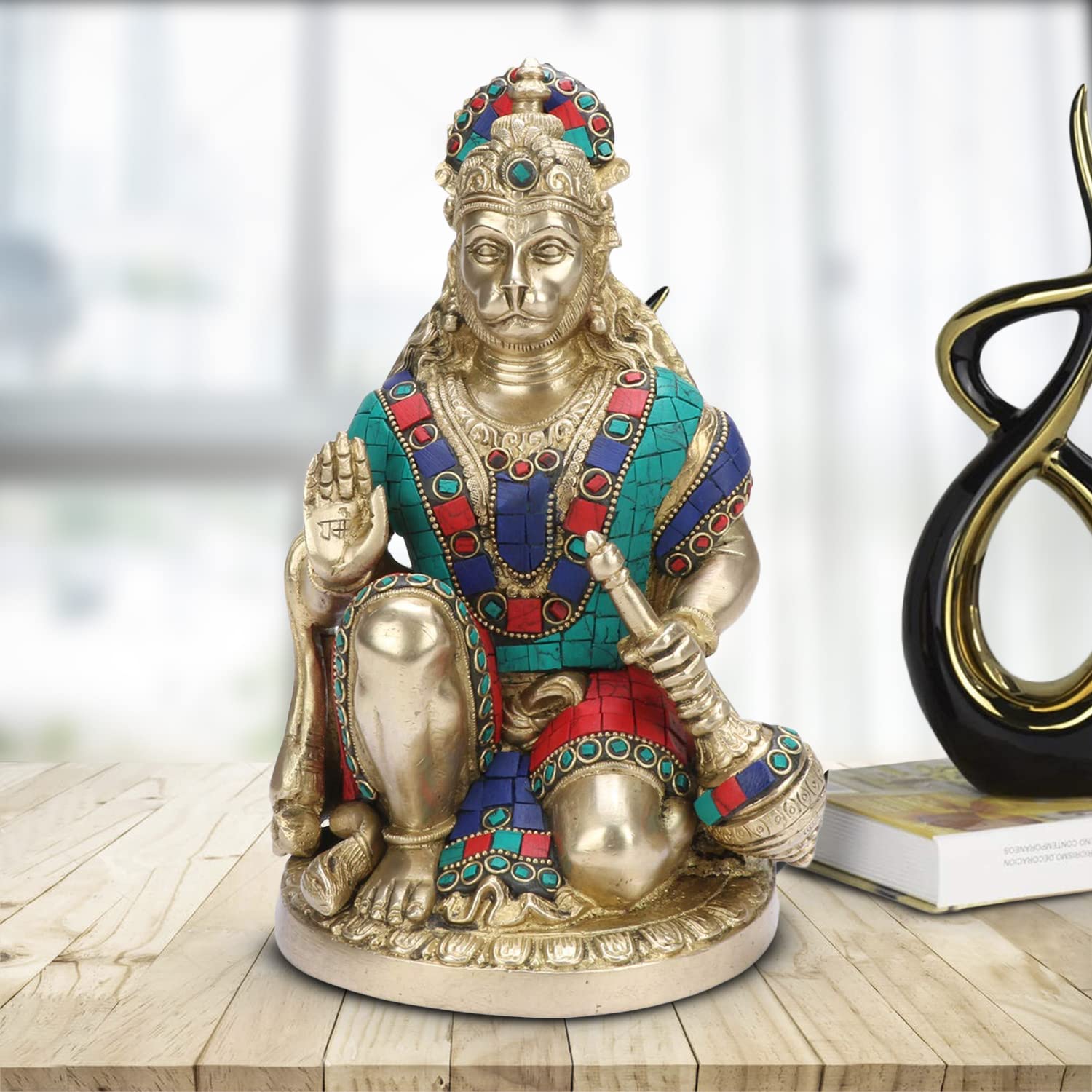 Kartique Brass Hanuman Idol in Multicolor 9 Inches Height Hanuman ...