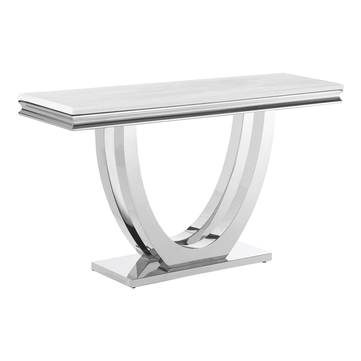 Kas 55 Inch Rectangular Sofa Table, White Stone Top, Polished Chrome ...