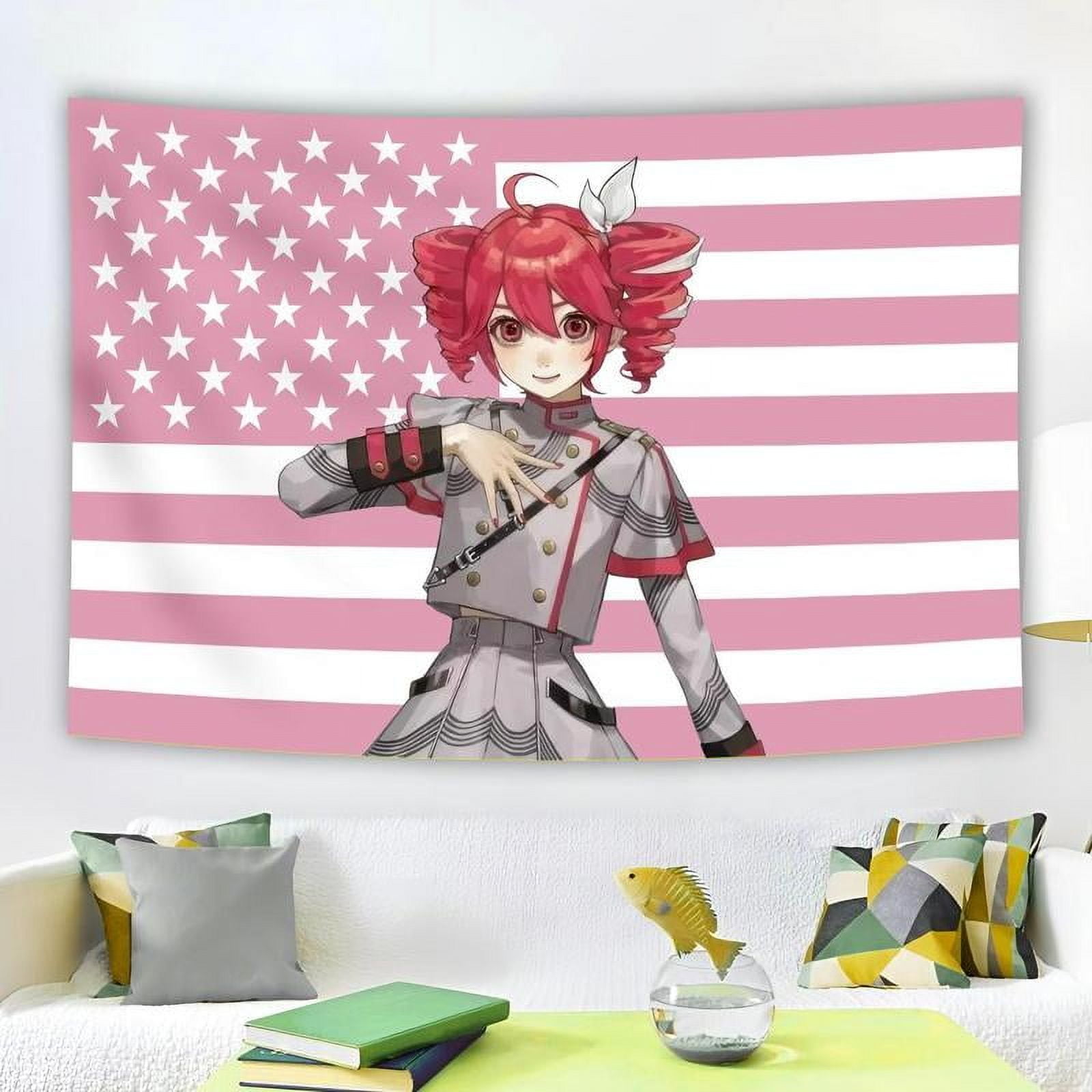 Kasane Teto Pink American Flags Wall Hanging Wallpaper Tapestry ...