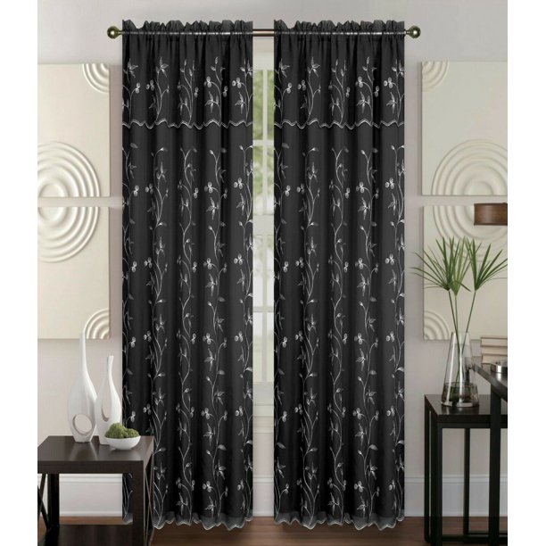 Kashi Home Alma Curtain Panel with Valance - Walmart Business Supplies