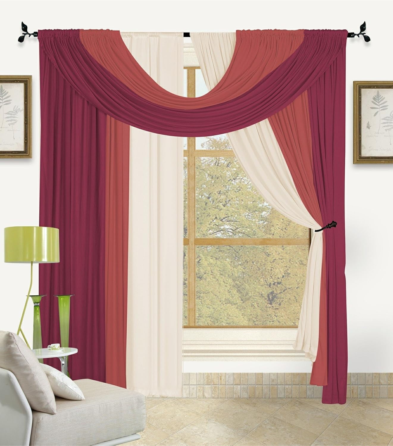 Kashi Home Bella 4 Piece Window in A Bag Set 2 Panels, Small Scarf ...