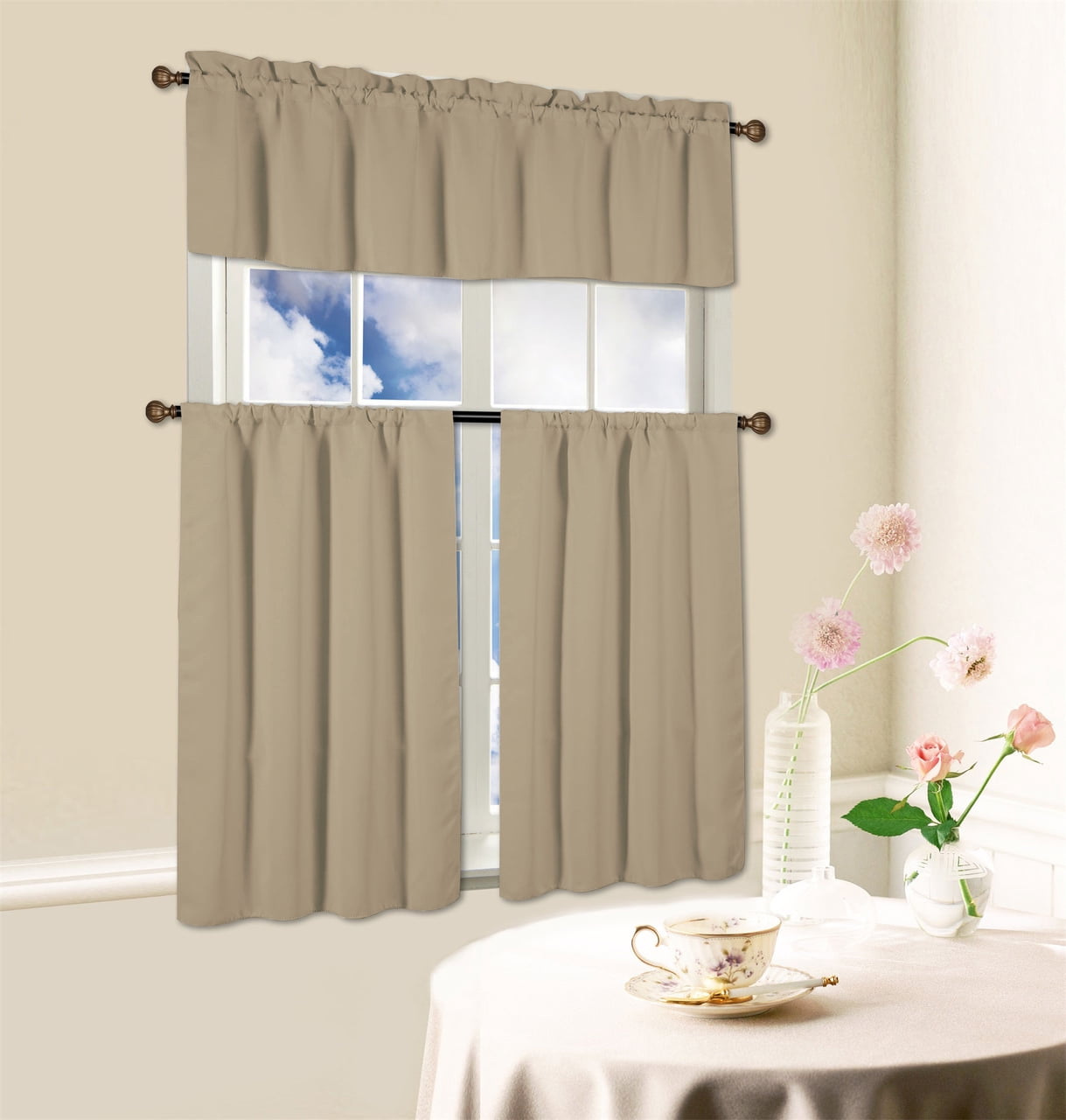 Kashi Home Beth 3 Piece Solid Color Blackout Kitchen Curtain Set ...