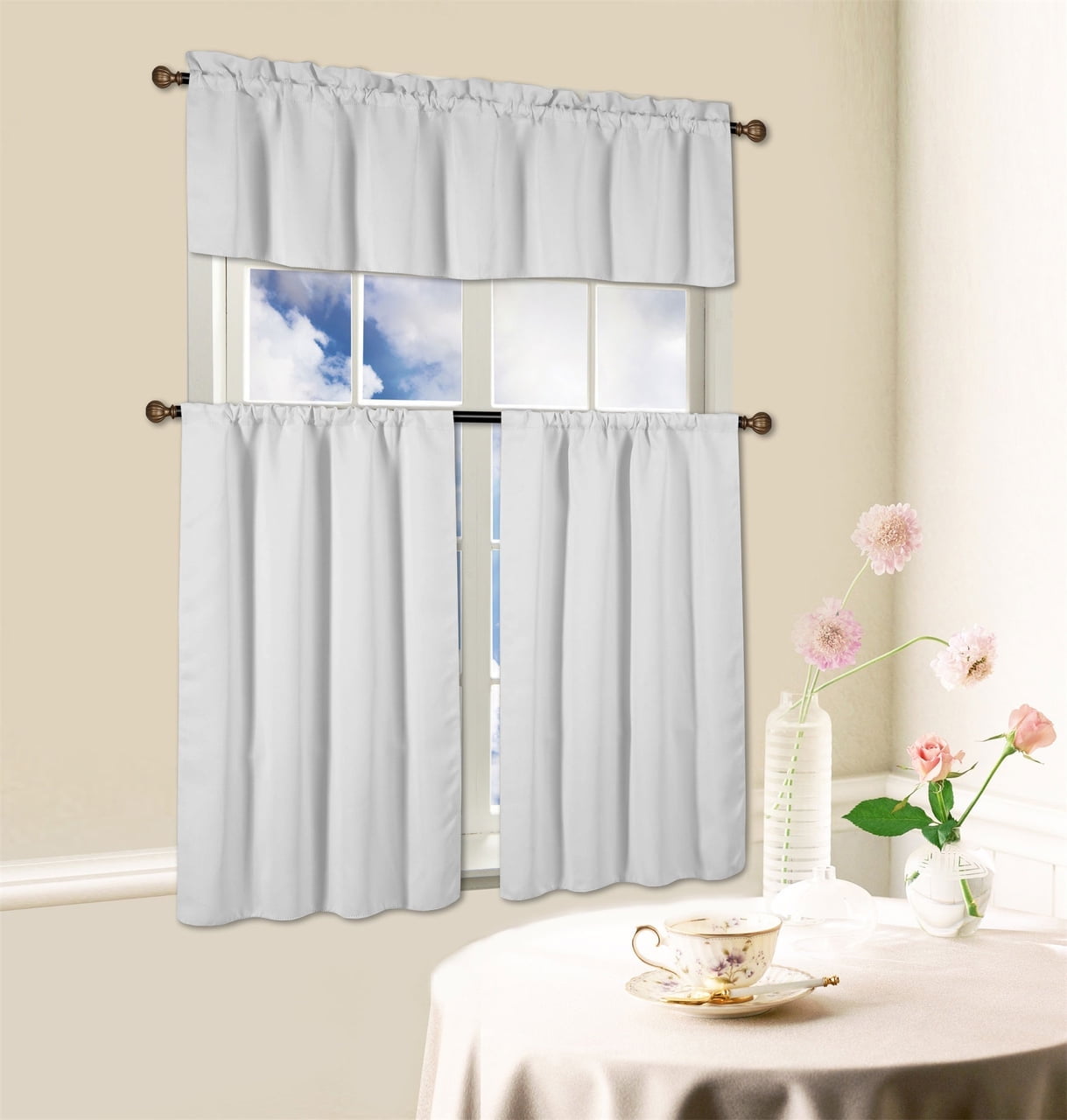 Kashi Home Beth 3 Piece Solid Color Blackout Kitchen Curtain Set ...