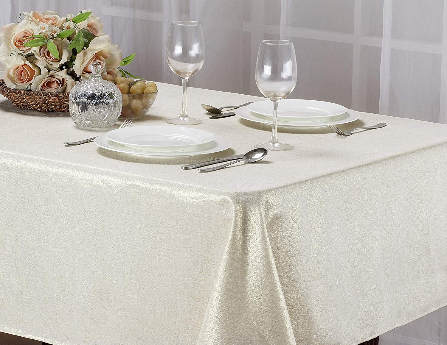 Kashi Home Glitter Fabric Tablecloth with Decorative Glitter Design for ...