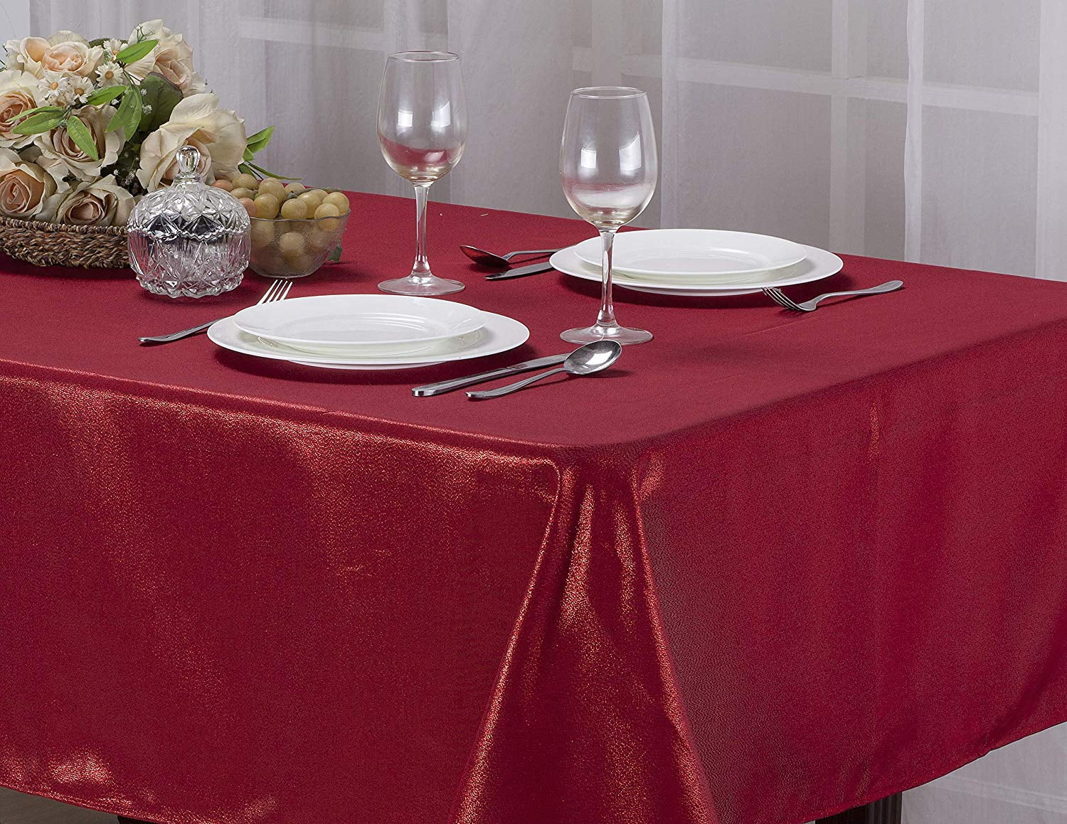 Kashi Home Glitter Fabric Tablecloth with Decorative Glitter Design for ...