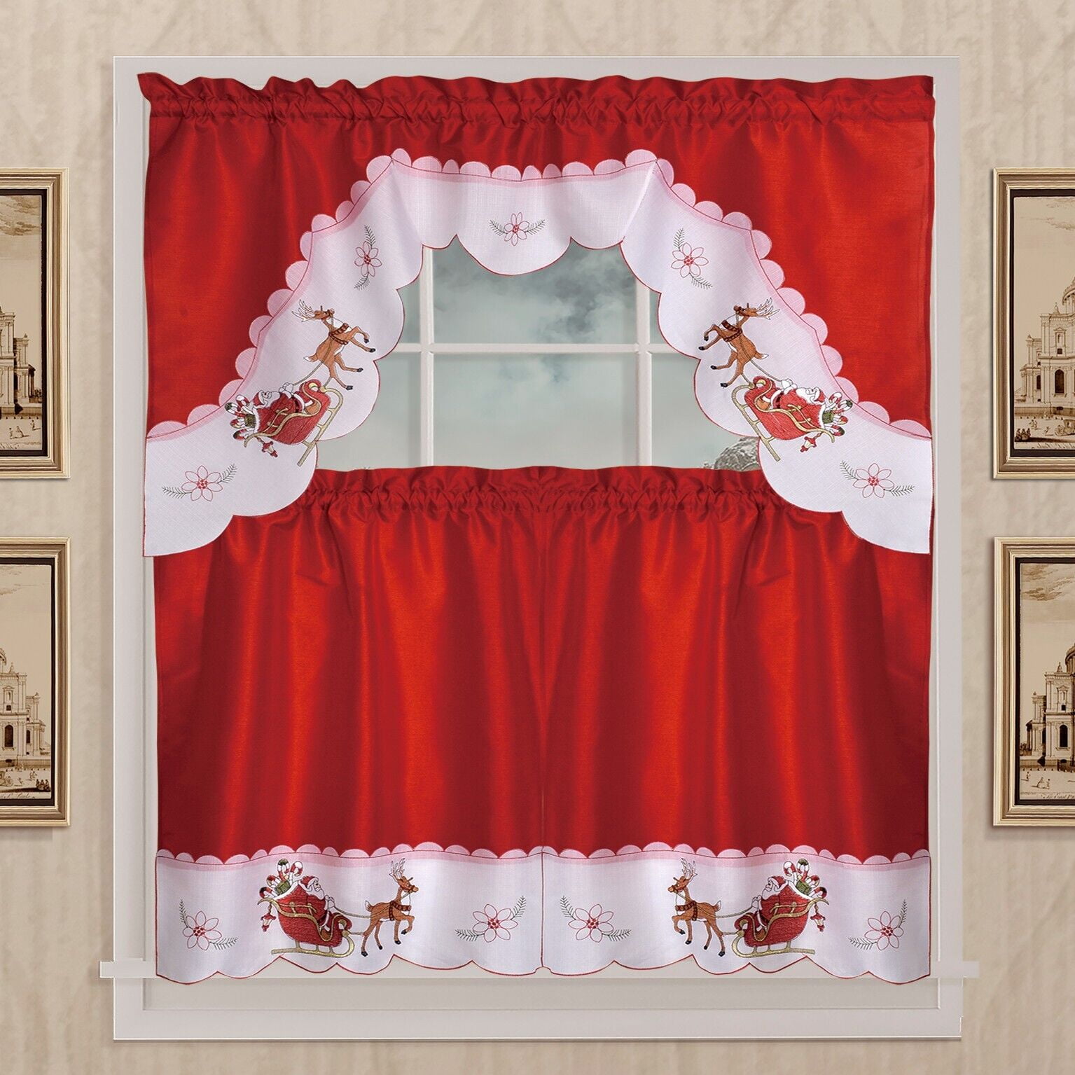 Kashi Home Holiday Kitchen Curtain Set, Swag Valance and Two Panels ...