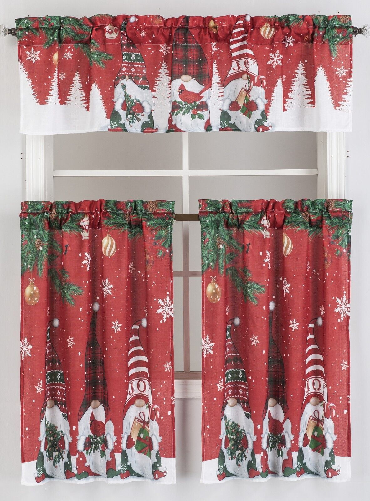 Kashi Home Holiday Kitchen Curtain Set, Swag Valance and Two Panels ...