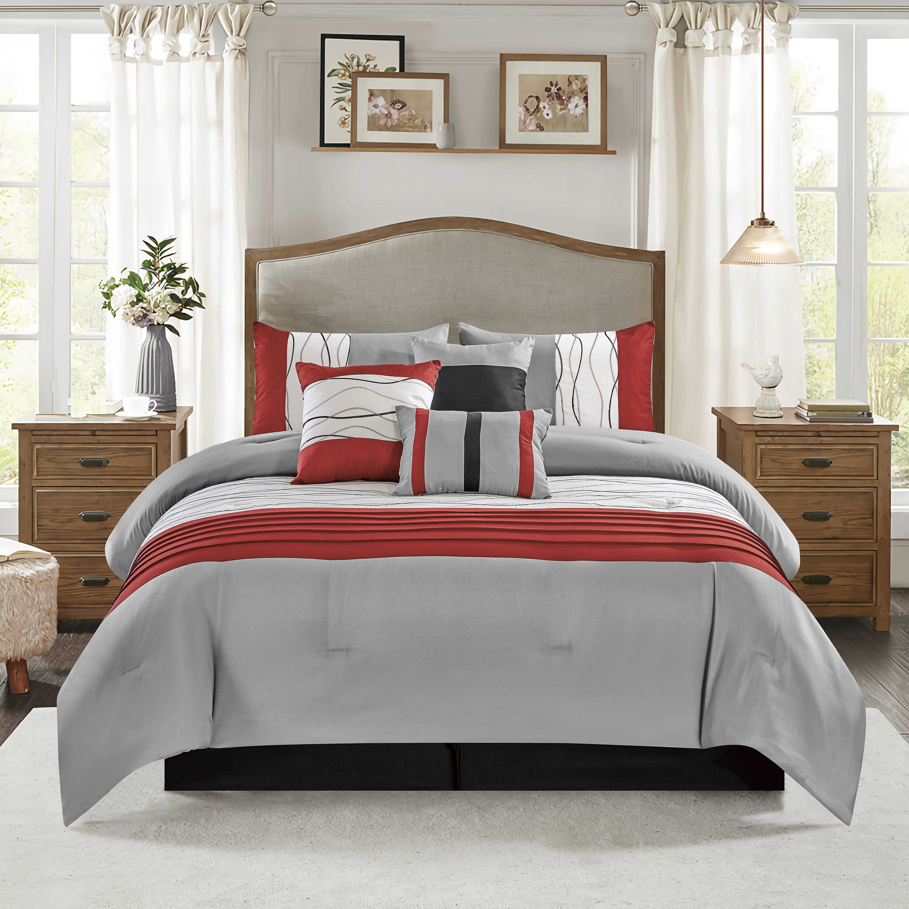 Kashi Home King Size Comforter Set 7 Pieces Grey Bedspread (86 * 101 ...