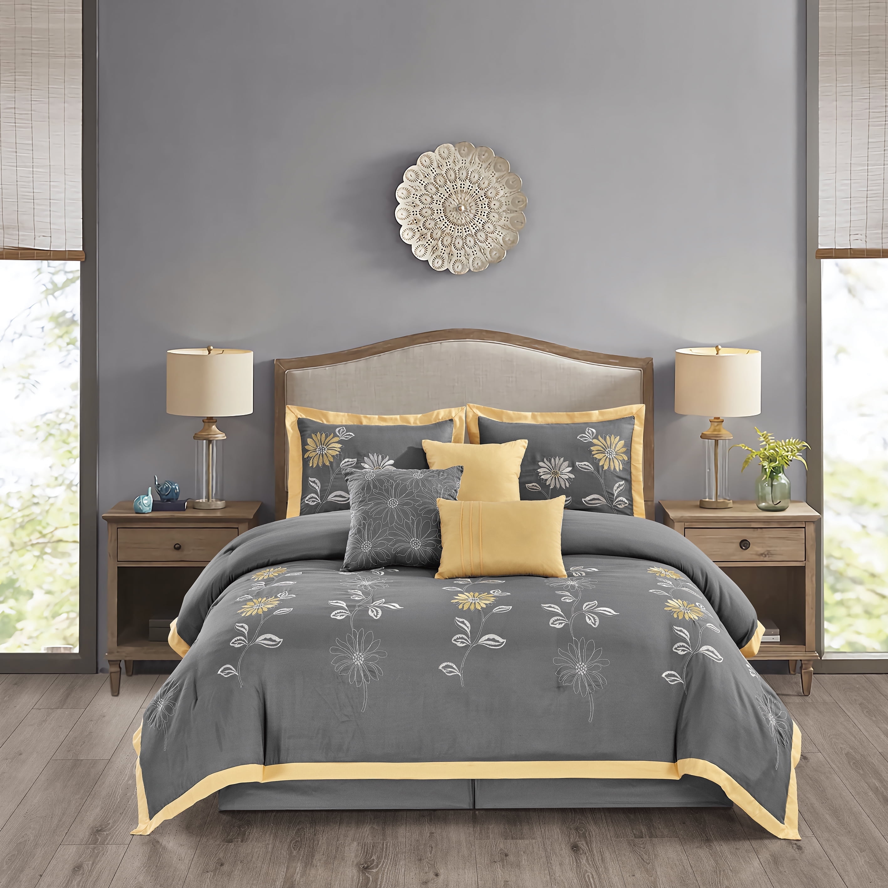 Kashi Home King Size Comforter Set 7 Pieces Grey Bedspread (86 * 101 ...