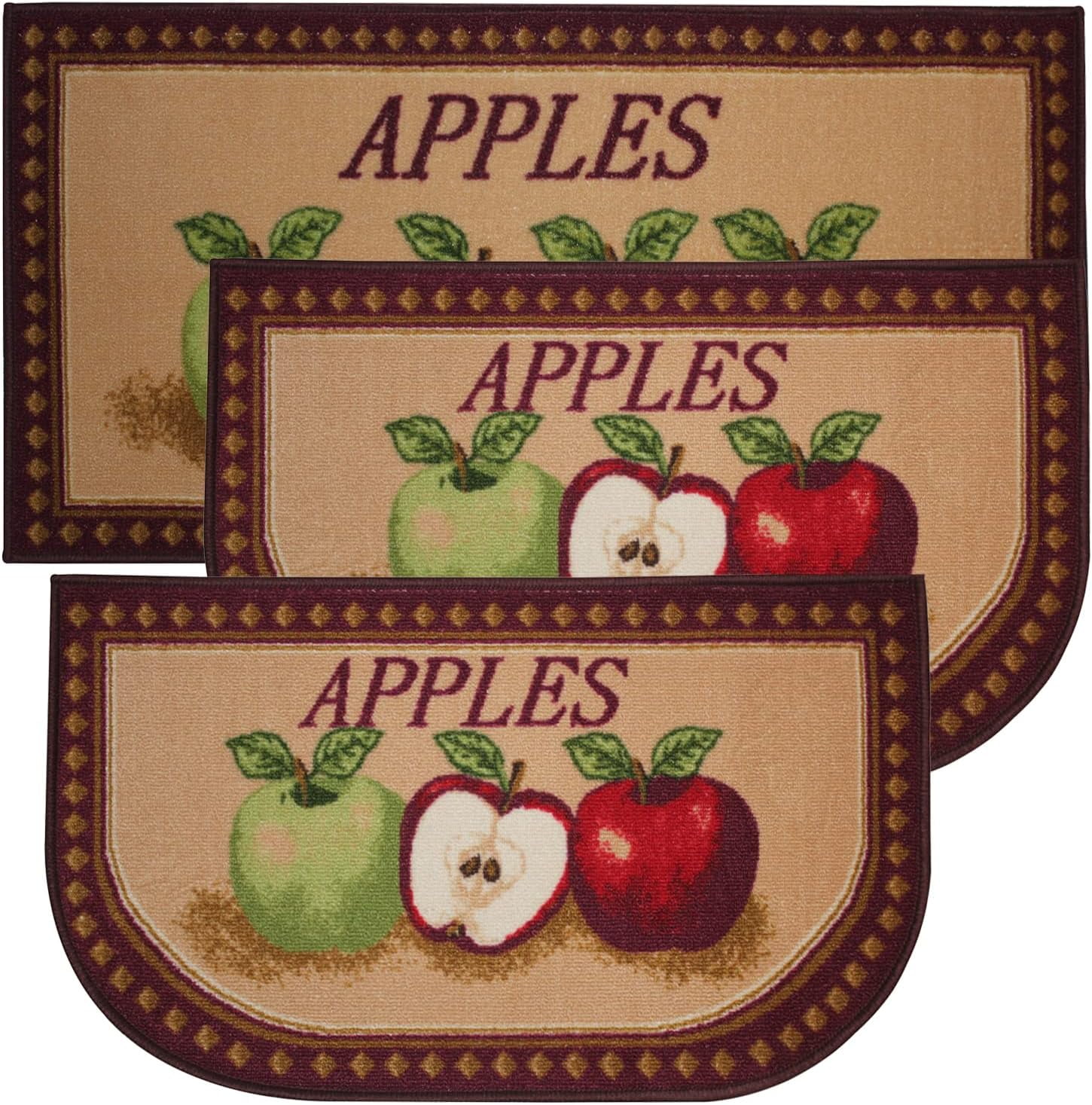 Kashi Kitchen Rug Set, Non-Slip, Mixed Apple, 2pc 18x30 D Shape & 1pc ...