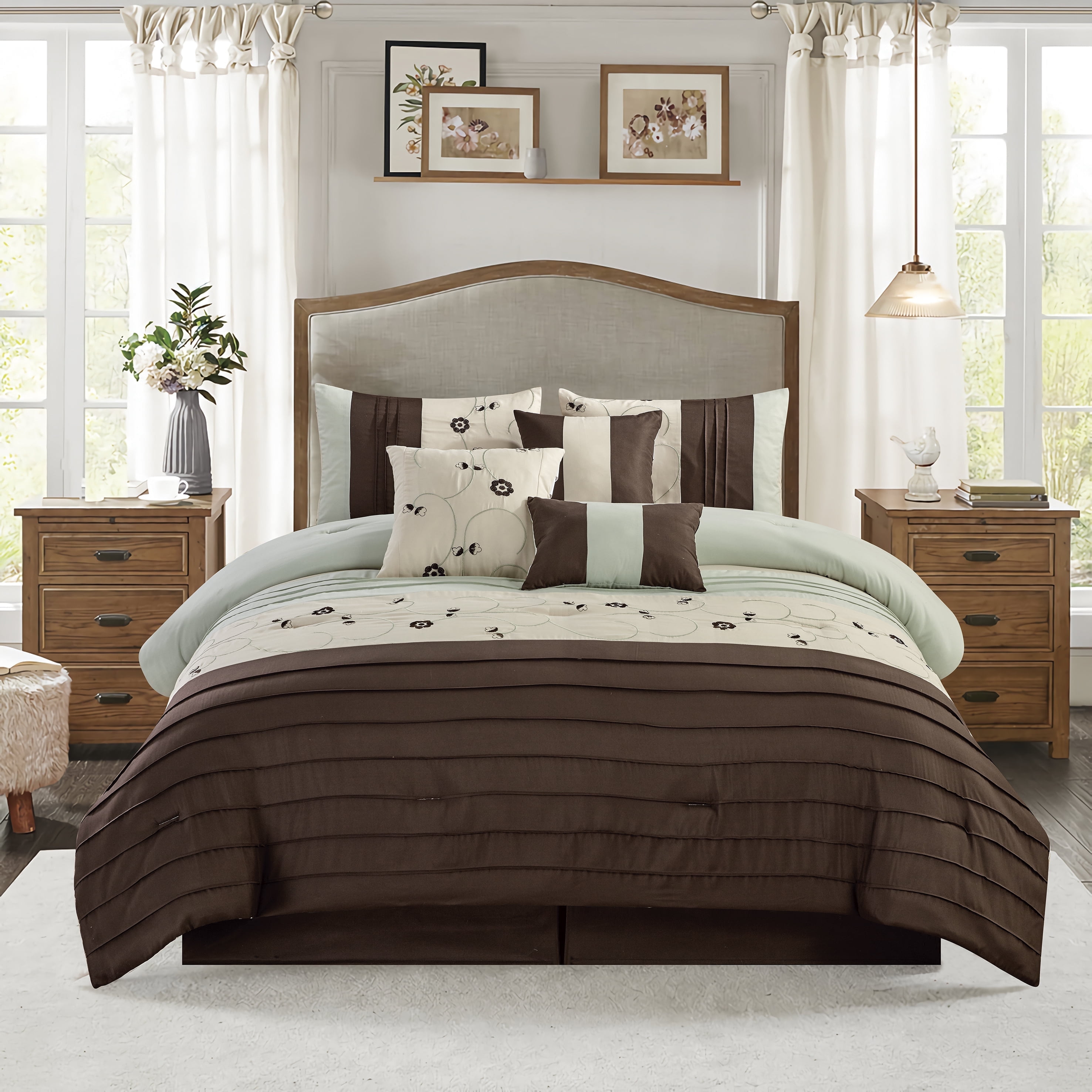 Kashi Home Queen Size Comforter Set 7 Pieces Brown Bedspread (86 * 86 ...