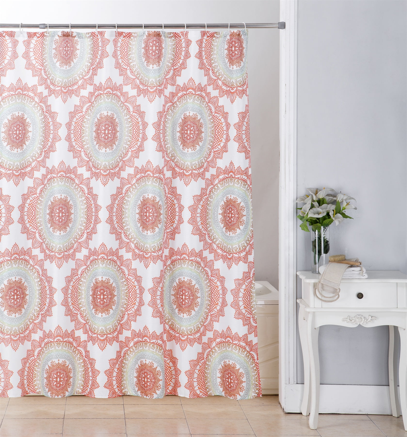 Kashi Home Sofia 70x70 Canvas Shower Curtain, Large Medallion Printed Design - Walmart.com