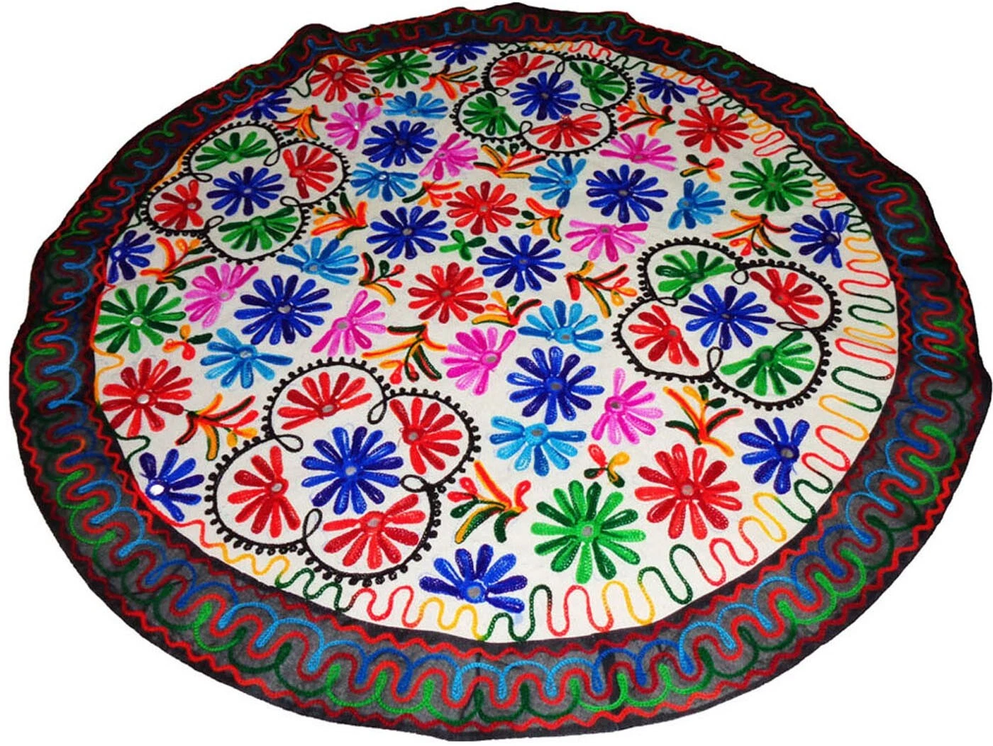 Kashmiri Embroidery 33-Inch Round Table Top/Cloth/Tapestry/Wall Hanging ...