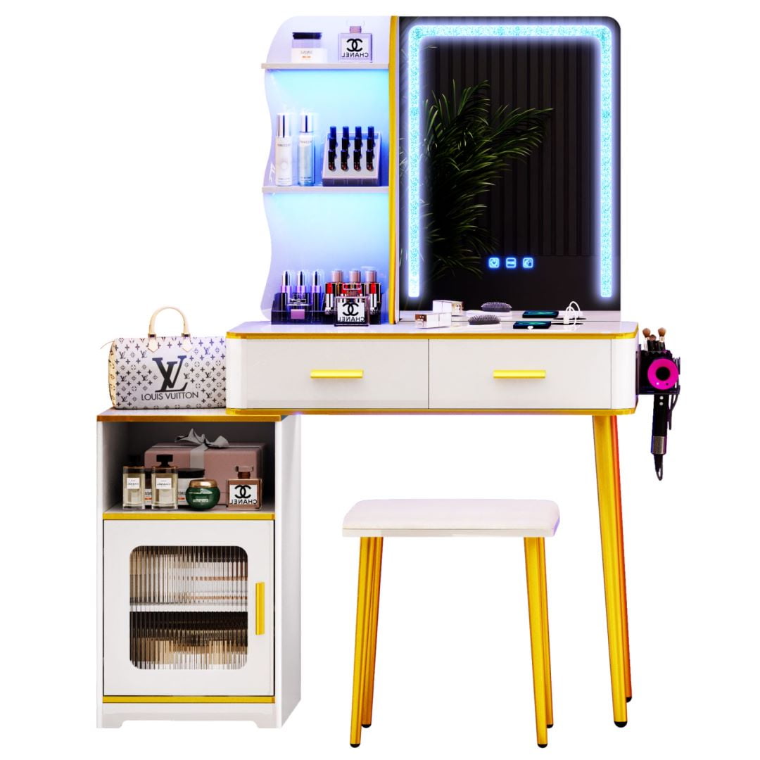 Kasibie Vanity Makeup Table with Mirror: Dressing Table with Lights ...