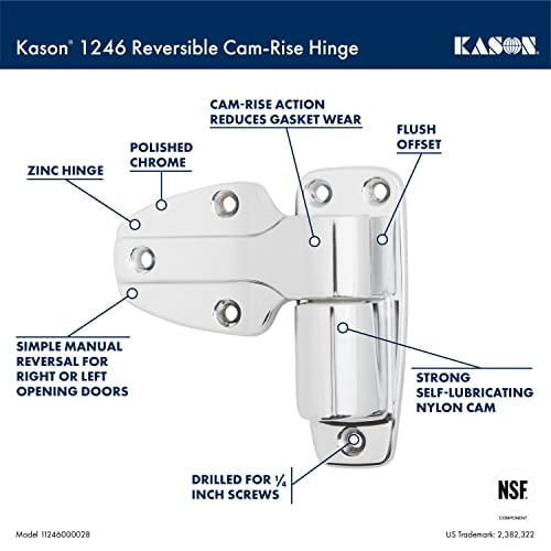 Kason 1246 Reversible Cam-Rise Hinge, Flush Offset, Polished Chrome ...