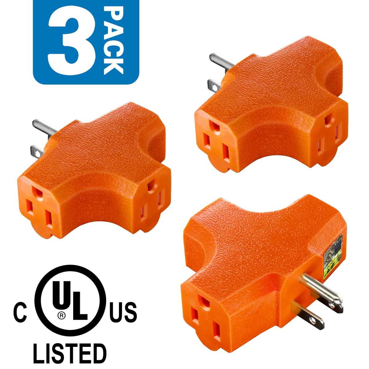 Kasonic 3-Outlet Heavy Duty Grounding Adapter, T-shaped AC Power Tap ...