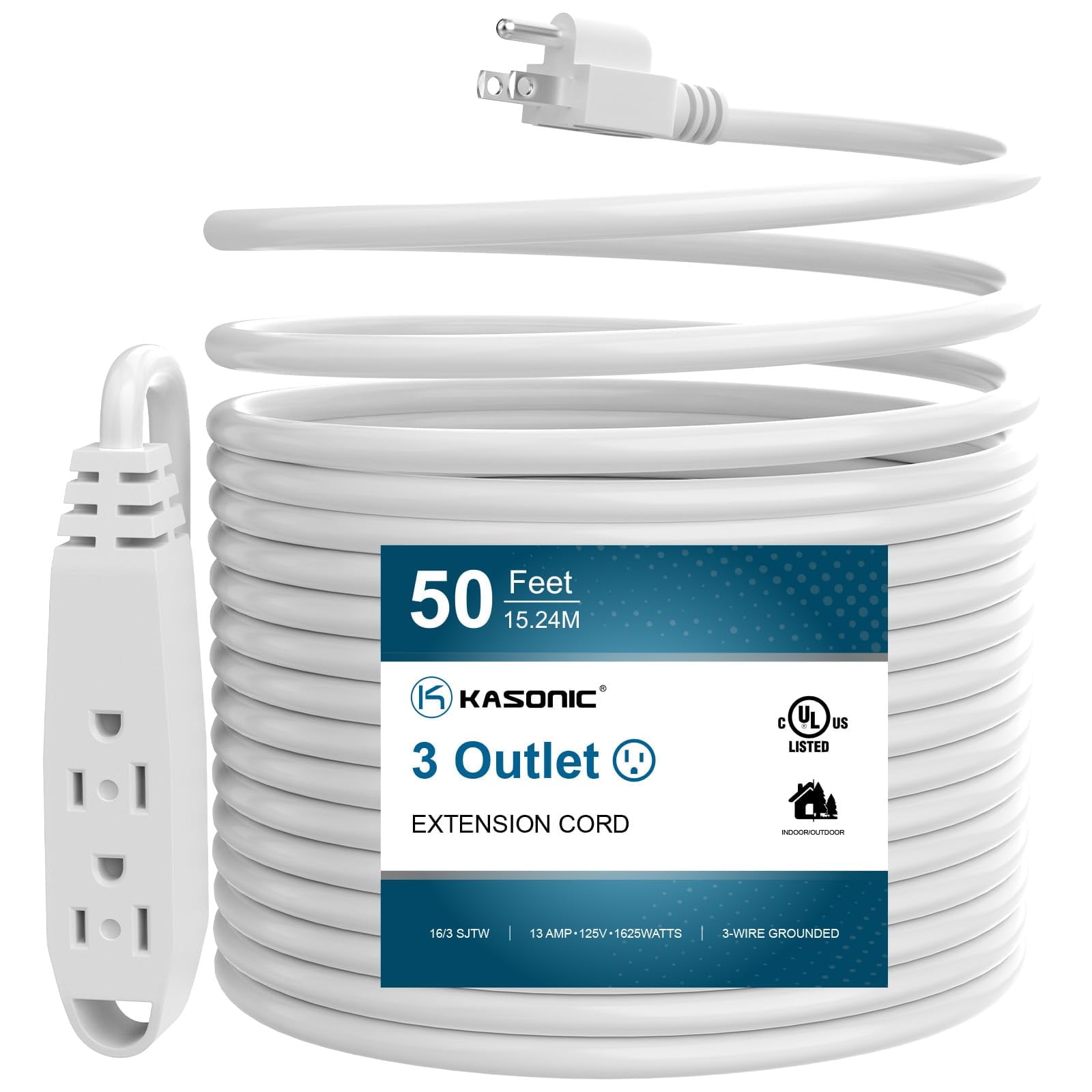 Kasonic Heavy Duty Indoor/Outdoor 3-Outlet Extension Cord, 50ft ...