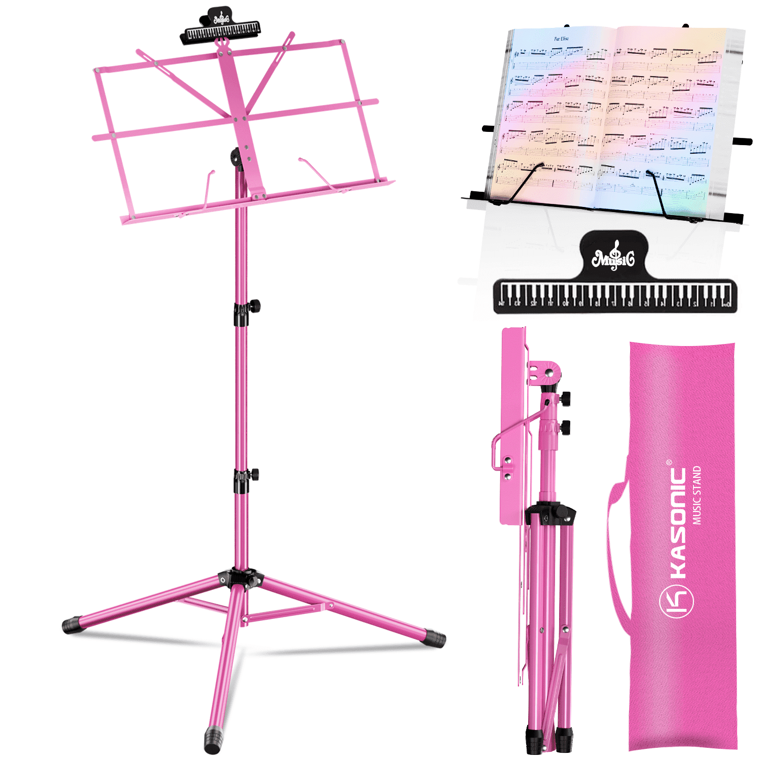 Kasonic Collapsible Pink Music Stand with Adjustable Height and Large ...