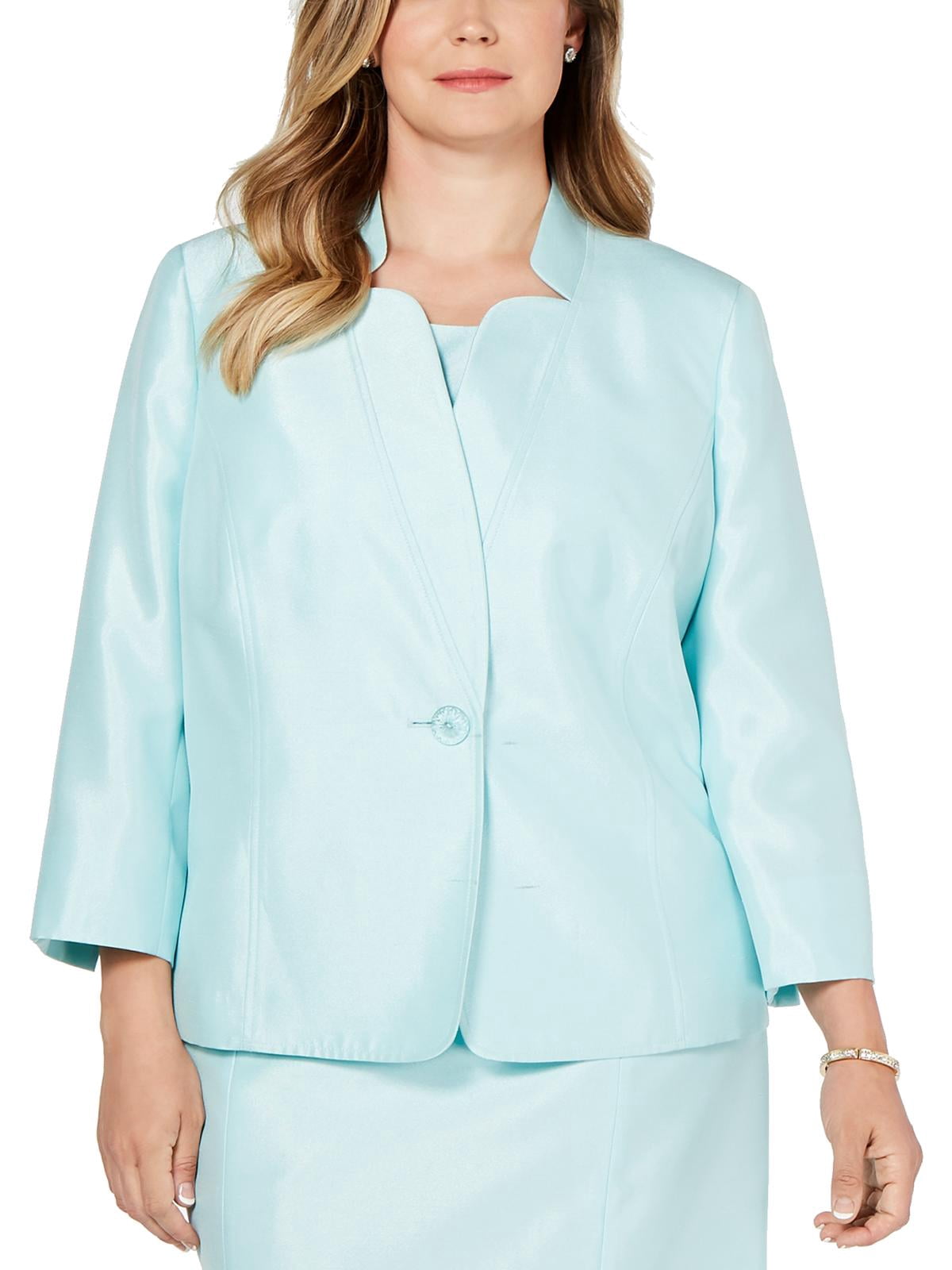 Kasper Womens Plus Notched Collar Suit Separate Jacket Green 18W ...