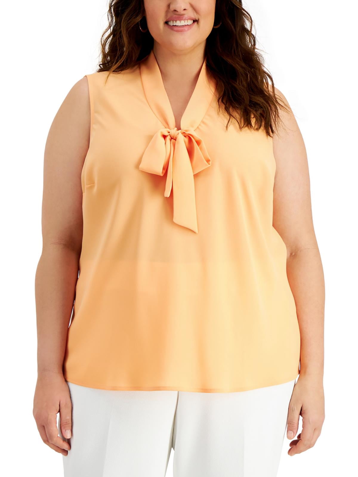 Kasper Womens Plus Tie Neck Shell Blouse Orange Blossom 3X - Walmart.com