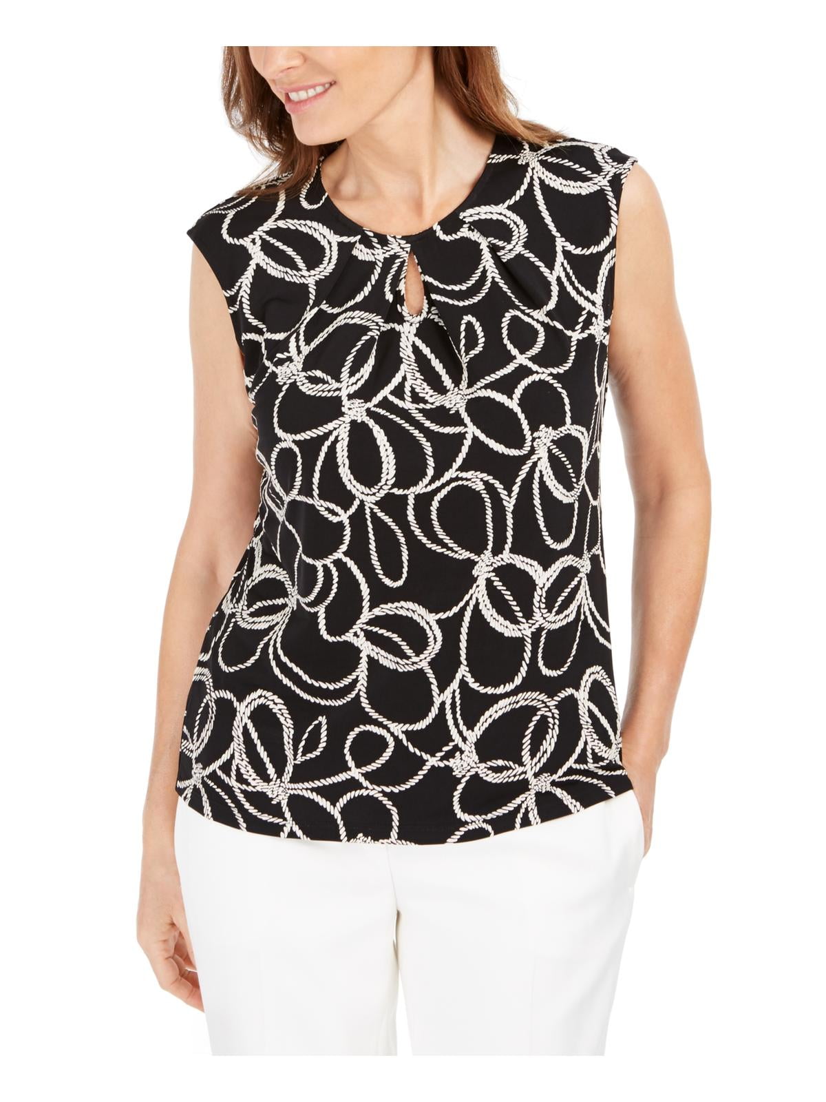 Kasper Womens Printed Keyhole Tank Top Black S - Walmart.com