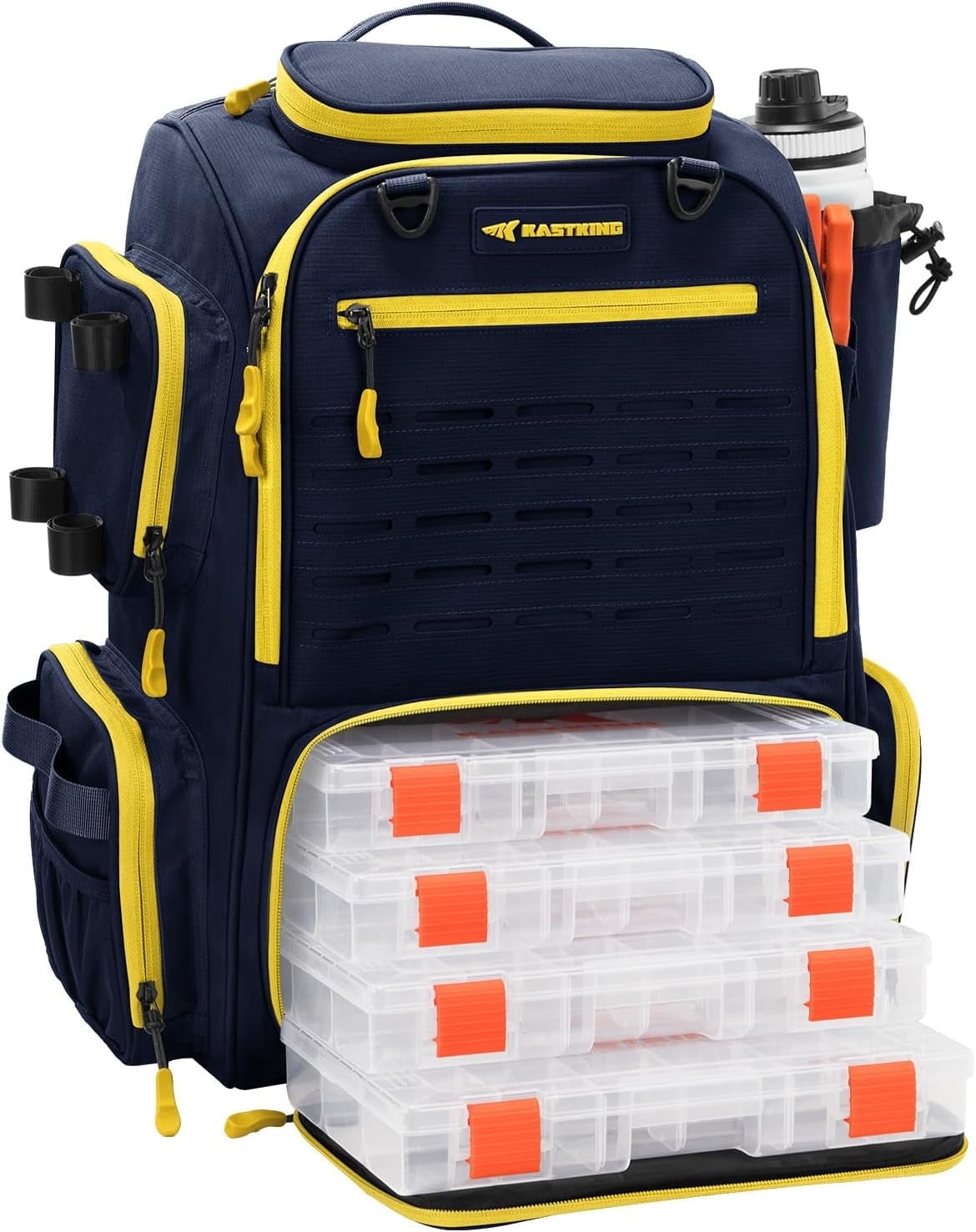 KastKing Bait Boss Fishing Tackle Backpack with Rod Holders-4 Tackle ...